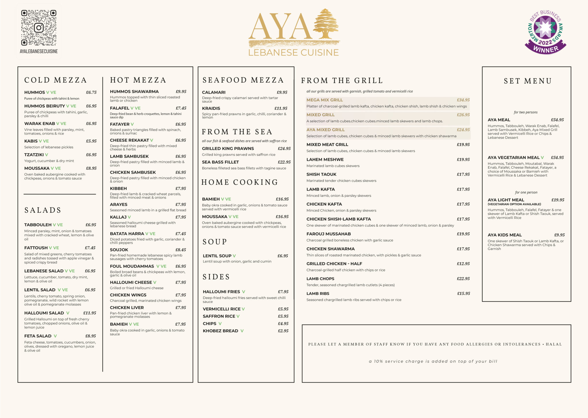 Menu - Aya Lebanese Cuisine